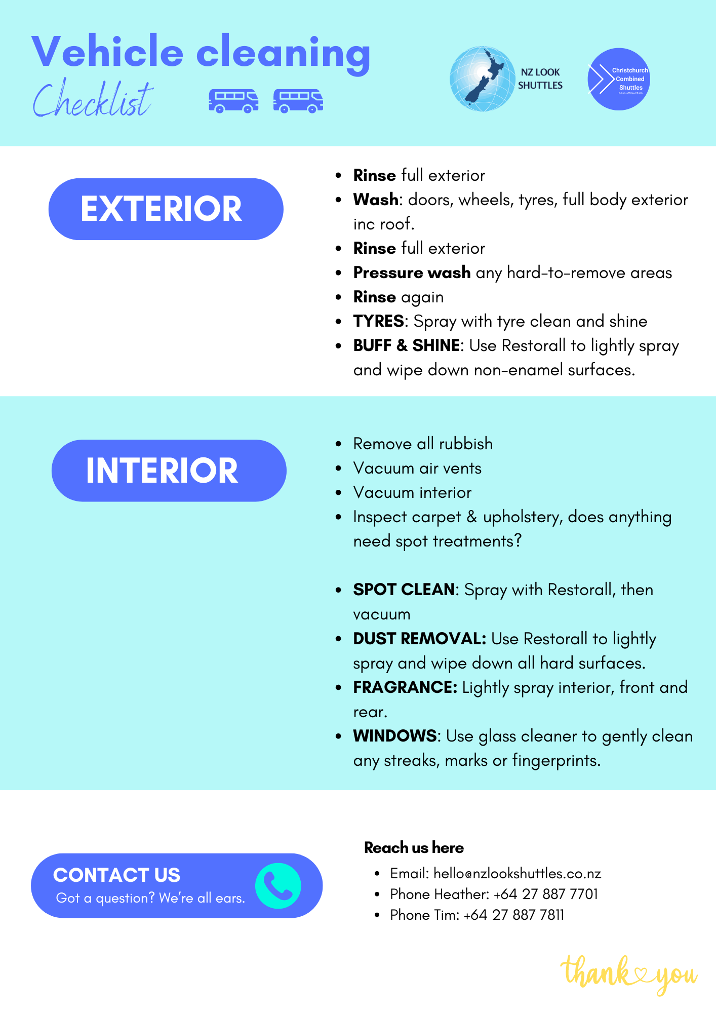 VEHICLE CLEANING – CHECKLIST – NZ Look Group